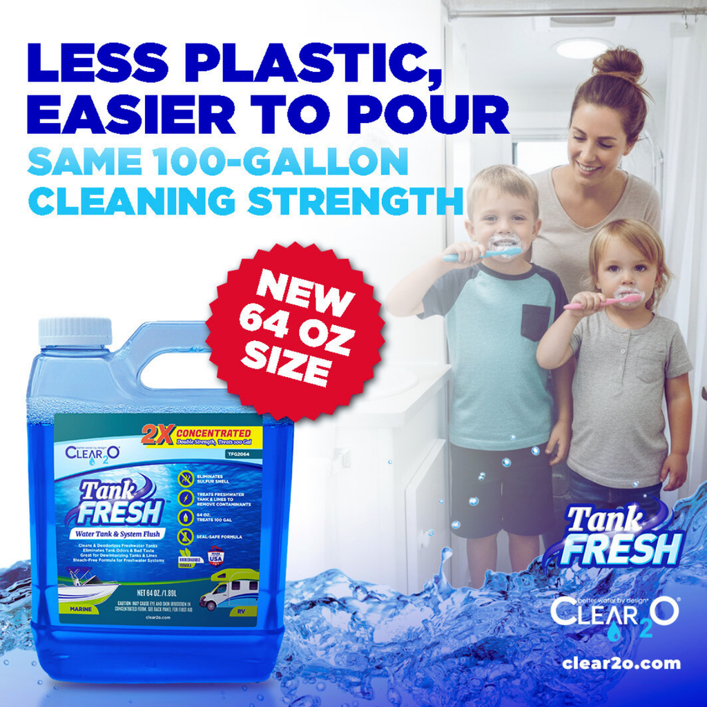 Freshens and sanitizes freshwater tanks and plumbing systems – CLEAR2O