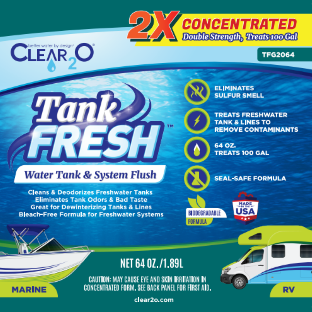 Freshens and sanitizes freshwater tanks and plumbing systems – CLEAR2O